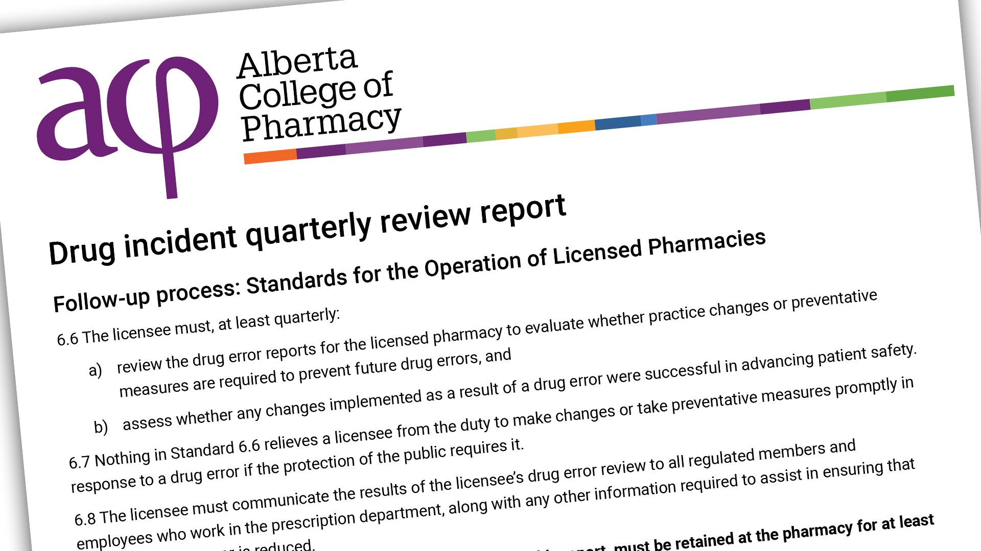 Update to drug incident reporting template - Alberta College of Pharmacy